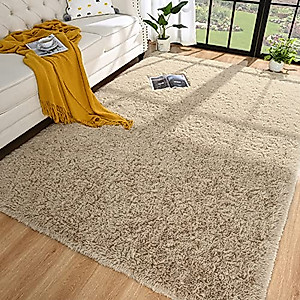 Fosirug Soft Fluffy Shag Area Rugs for Bedroom Carpet, Camel Shaggy Rug for Kids Girls Boys Room, Plush Fuzzy Rugs for Living Room Nursery Home Decor Floor Rug, Modern Bedside Rug, 4x6 Feet