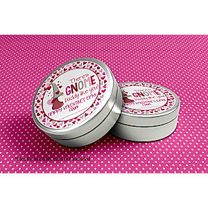 Cute Valentine Gnome Themed Valentine Party Favor Sticker Labels for Girls, 40 2" Party Circle Stickers by AmandaCreation, Great for Classroom Valentines, Envelope Seals, Gifts & Treats