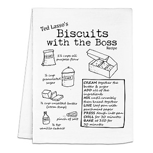 Funny Kitchen Towel, Biscuits With The Boss, Flour Sack Dish Towel, Sweet Housewarming Gift, White