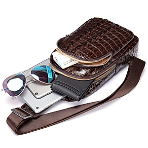 NIUCUNZH Crocodile Leather Sling Bag, Cool Man Bags One Shoulder Backpack for Men and Women Coffee