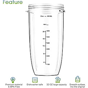 7 Pieces nutribullet Blender Cups & Blade Replacement Set 32oz Huge Cup with 1 Flip-Top To-Go Lid and 1 Lid Ring & Premium Extractor Blade with Compatible with NutriBullet 600w/900w Blender