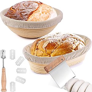 9.4'' Round Bread Banneton Proofing Basket with Linen Liner for Sourdough Proofing,Perfect Handmade Rattan Bowl for Making Beautiful Bread
