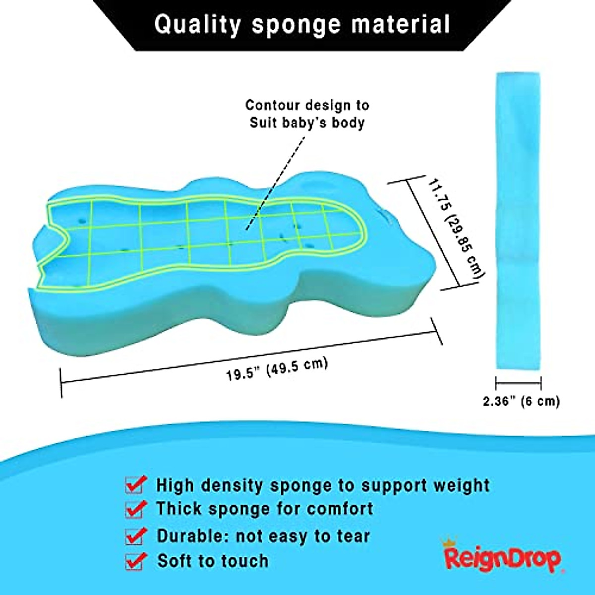 ReignDrop Baby Bath Sponge Mat for Tub – Safe Fun Sponge Bath Mat, Toys for Newborns – Toddler Bathing Cushion Insert with Inbuilt Drying Hanger – Bath Time Rest and Support for Sink (Small Bear)