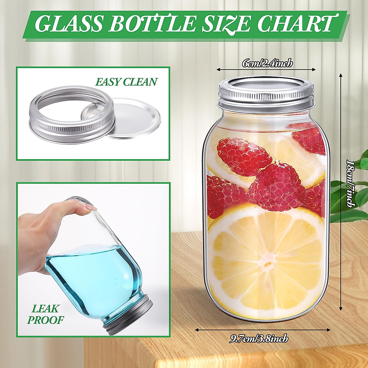 Uiifan 12 Pcs Large Mason Jars 32 oz Glass Jars with Regular Metal Airtight Lids and Bands Wide Mouth Canning Jars 1 quart Large for Jam, Honey, Pickle, Fruit 7.09 Inches in Height