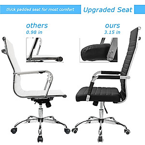 Furmax Ribbed Office Chair High Back PU Leather Executive Conference Chair Adjustable Swivel Chair with Arms, Black