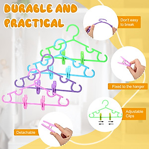 Wenqik 60 Pack Baby Hangers Plastic Kids Hanger with 120 Pcs Adjustable Clips Space Saving Toddler Clothes Hangers for Children Infant Nursery Closet Pants Coat Skirts, 10.6 x 5.9 Inch, Multicolor