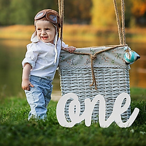 ONE Sign (Large 17in/Wooden/White), 1st Birthday Party and Baby Shower Decorations, Photo Prop, Wall Decor, Table Display, Baby Chair Photo Booth Props