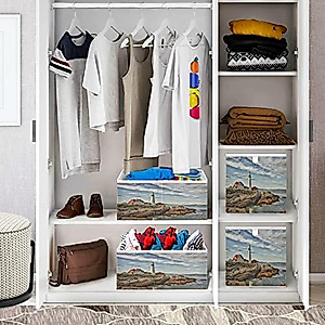 KEEPREAL Cape Elizabeth Lighthouse Basket Bin Large Storage Basket Toy Basket Cube Storage Basket Clothes Basket Decorative Basket for Home Office