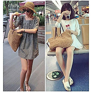 Ayliss Women Straw Woven Tote Large Beach Handmade Weaving Shoulder Bag Purse Straw Handbag (Square Khaki #2)