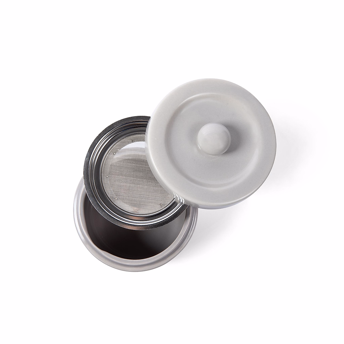 CYPRESS SUNRISE Bacon Grease Saver with Strainer - 32oz Ceramic Container for Kitchen Holds Bacon Fat Drippings Oil for Reuse - Keeper Can Hold Cooking Frying Oil - Dishwasher Safe