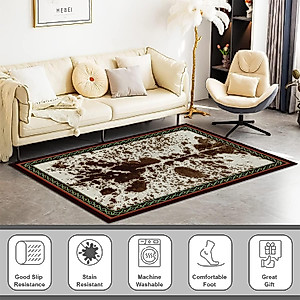 Western Cowhide Rugs for Living Room, Classic Style Decorative Cowhide Rugs, Full Sizes 3x5, 5x6, 5x7, 6x9 ft, Washable Area Rugs, Non-Slip Low Pile Carpet, Ultra Soft Rug for Indoor Use 04