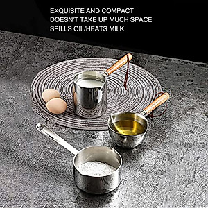 Turkish Coffee Pot Milk Warmer Pot 450ML Stainless Steel Butter Warmer Mini Butter Coffee Milk Pot Small Saucepan with Wooden Handle for Chocolate Heating Camping