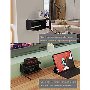 NOTMBESTM Bedside Wall Shelf Organizer Small Bedside Shelf Wall Mount for Bed Universal Stick on Wall Shelf Double Tray Holder for Storing Cellphone, Glasses, Keys, Camera, Alarm Clock (Black)