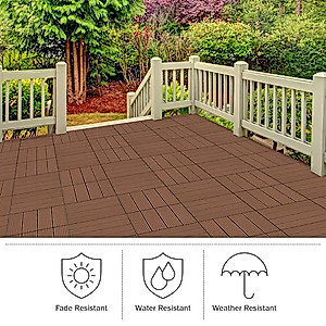 Interlocking Deck Tiles - 6-Pack 11.6-in Wood Plastic Composite All-Weather Outdoor Flooring Balcony Poolside or Patio by Pure Garden (Brown)
