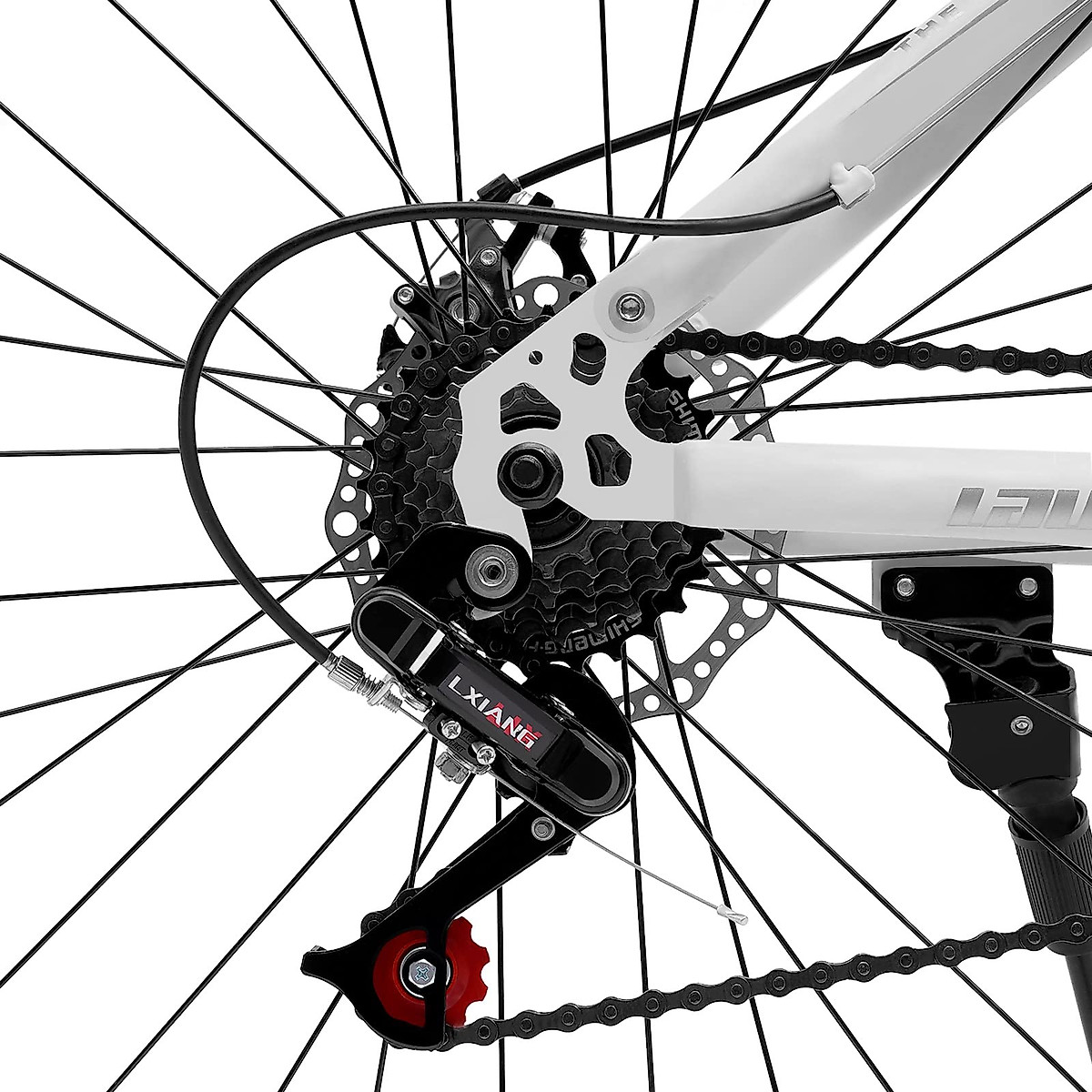 FLYHERO Folding Mountain Bike, 26" Womens 21-Speed Mountain Folding Bike, Carbon Steel Frame Mountain Bike, with Dual-Disc Brake, Blue&White