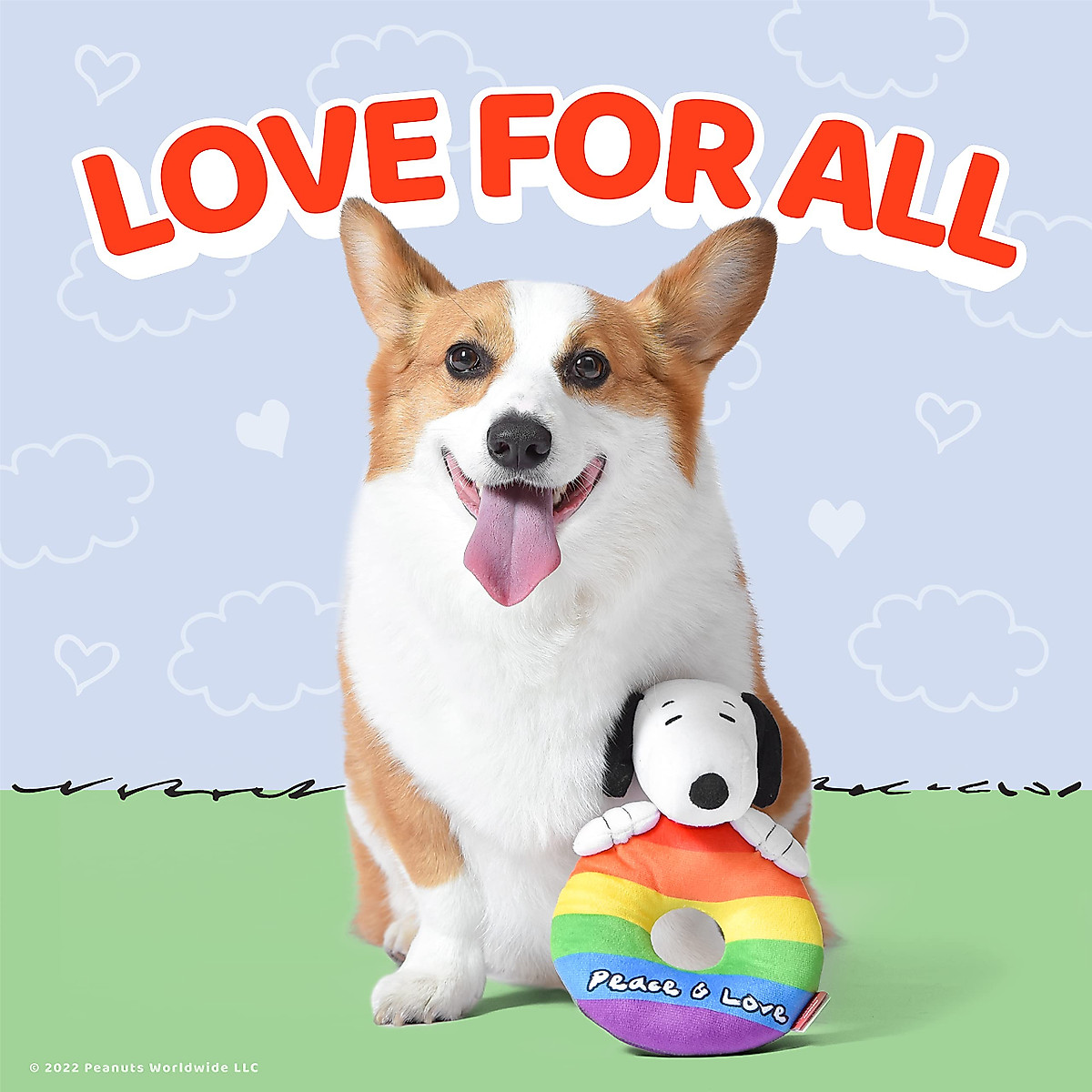 Peanuts: 8" Snoopy Peace & Love Plush Ring Squeaker Pet Toy | Peanuts for Pets 8" Snoopy Love Squeaky Pet Toy | Peanuts Dog Toys, Snoopy | Love Gifts for Pets, Snoopy Rainbow Toys for Dogs