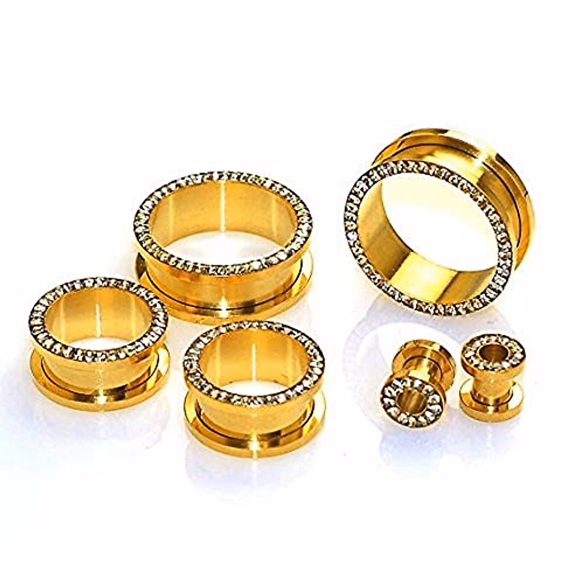 Screw-on 24k Gold PlatedPlugs/Gauges/Tunnels with Clear CZ 15/16'' (24MM) 2 Pieces (1 Pair) (A/5/3/A/10)