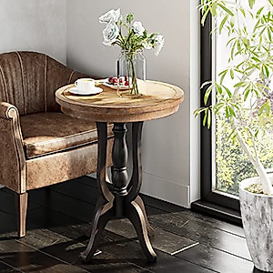 LONYKE Rustic Accent End Table, Farmhouse Side Table with Natural Top for Family, Dining or Living Room, Handcrafted Finish, Black