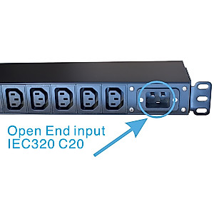 WatchfulEyE WTH-CS/PDU-C13-E (US121052E) Heavy Duty Metal 1U Rack Mount PDU, Inlet C20 20A 120/240V Open end (Without Extension Cord), Outlet C13 x10 Ports