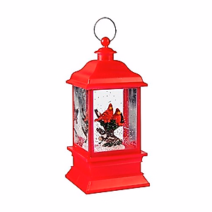 Cypress Home Beautiful Christmas Cardinal Glass LED Water Lantern Table Décor - 4 x 4 x 9 Inches Indoor/Outdoor Decoration for Homes, Yards and Gardens