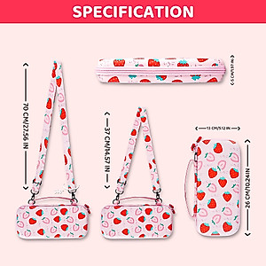 GLDRAM Pink Strawberry Carrying Case Bundle for Nintendo Switch Accessories, Cute Travel Case Kit with Soft TPU Cover, Game Case, Glass Screen Protector, Thumb Grip Caps, Shoulder Strap for Girls