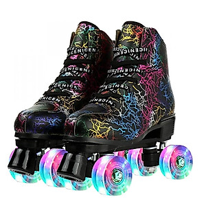 YYW Roller Skates for Women Classic Shiny PU Leather Double-Row Roller Skates for Indoor and Outdoor