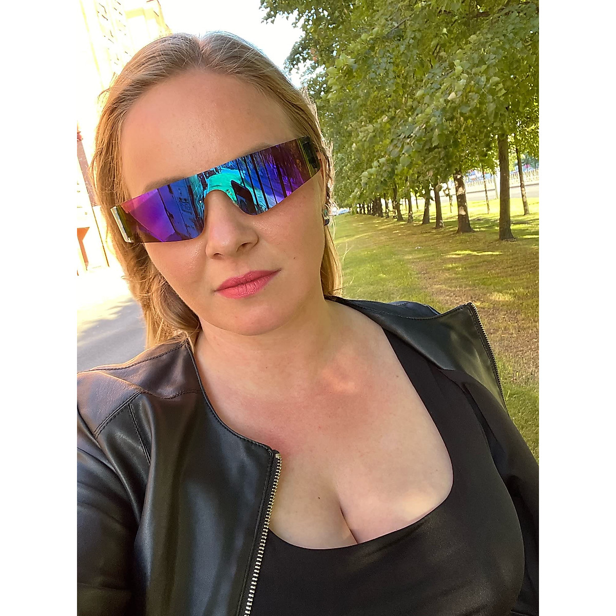 FEISEDY Futuristic Visor Punk Sunglasses Rimless One Piece Goggles Miorred Shades Women Men B2927