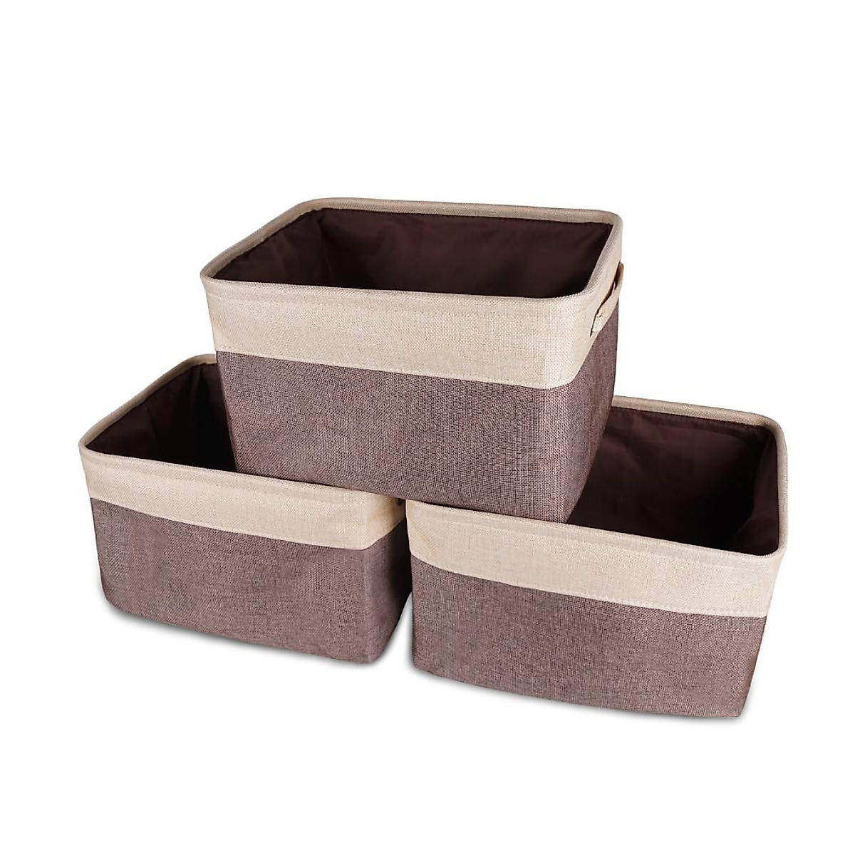 HOSEN Storage Basket Set 3 Pack Large 14 L x 10 W x 9 H - Collapsible Cotton Basket with 2 Handles Organizer Basket Bin Box for Organizing Shelf Nursery Home Closet （Coffee)