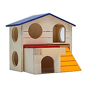 Hamster Hideout Hut Small Animals Two Layers Wooden House for Mice Gerbil Rat Dwarf Hamster Cage Exercise Toy