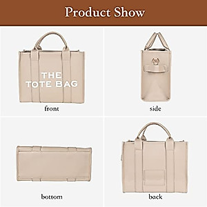 LMKIDS The Tote Bag for Women,PU Leather Tote Bag, Travel Tote Bag, Women Shoulder Bag, Crossbody Bag, Women Handbag (Beige)