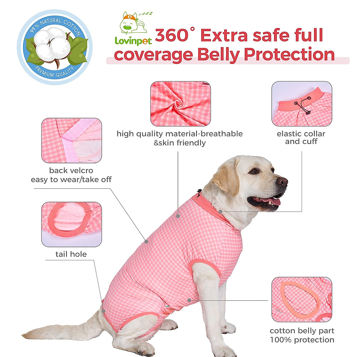 LovinPet Dog Surgical Recovery Suit Male - Surgery Suit for Dogs Female & Male Anti-Licking Protection Full Body Coverage for Anti-Shedding