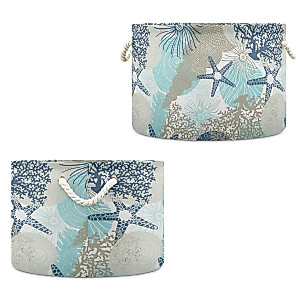 Algae Corals Seashells Large Basket for Toys Storage Bin Box Organizer Basket for Laundry Hamper, Kid's Room, Baby & Dog Toy