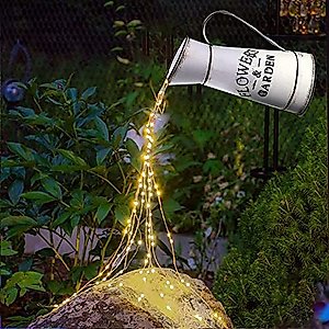 soltuus Solar Watering Can with 6.6ft Cascading Lights, Including Metal Watering Can and 180 LED Solar Powered Waterfall Lights, Christmas Gift for Mom, Decorative for Outdoor Garden Patio