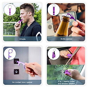 Ankilo Newest Newest Safety Keychain Set for Women, Safety Keychain Accessories, Bracelet Wristlet Keyring for Girls with Personal Alarm, No Touch Door Opener, Whistle and Pompom (Purple)