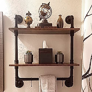 KES Bathroom Shelves Industrial Pipe Shelving Pipe Shelves 24-Inch Shelves with Bar Industrial for Wall Bathroom Rustic Farmhouse 2 Tier Iron Wall Mounted Black, BTR501S60-BK