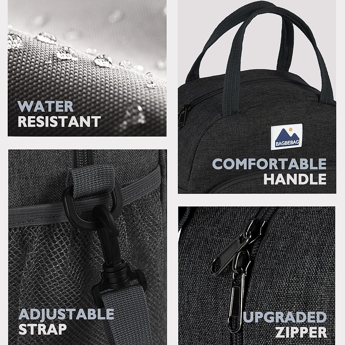 BAGBEBAG Lunch Bag Women, Insulated Lunch Bag For Women Man, Large Adult Lunch Box with Adjustable Strap, Premium Cooler Tote Bag for Office Work Picnic (Black)