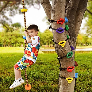 12 Ninja Tree Climbing Holds and 6.56FT Climbing Rope for Kids, Tree Climber Climbing Kit for Outdoor Ninja Warrior Obstacle Course Training