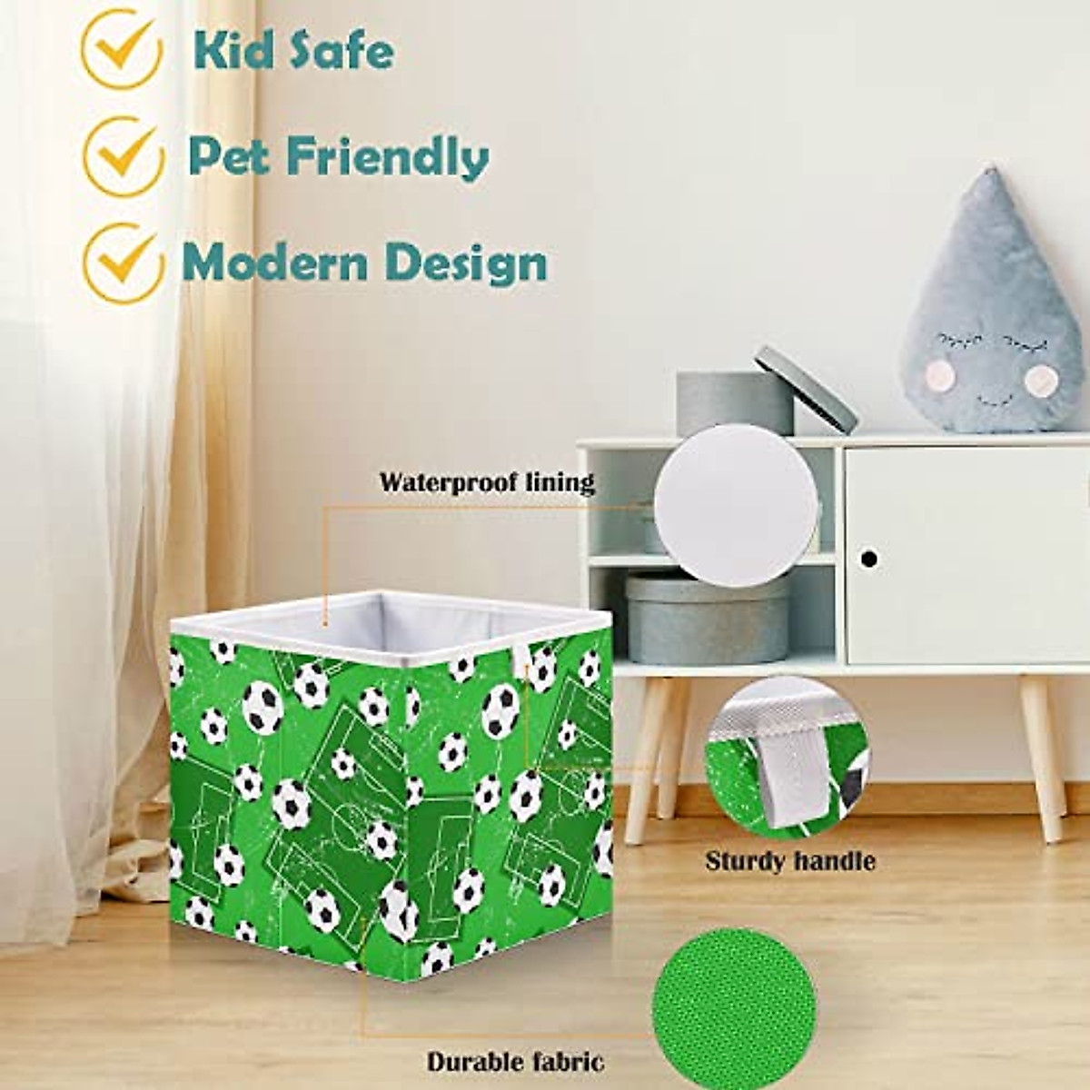 visesunny Rectangular Shelf Basket Football Gate and Soccer Ball Clothing Storage Bins Closet Bin with Handles Foldable Rectangle Storage Baskets Fabric Containers Boxes for Clothes,Books,Toys,Shelves