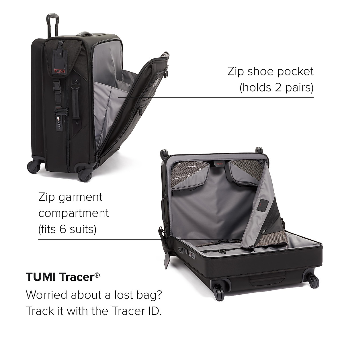TUMI - Alpha Extended Trip 4-Wheeled Garment Bag with TSA Lock - Stores Suits, Coats, Dresses, and Shoes - Black