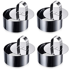 ONEDONE Cake Ring Molds for Baking 3.15" Round Stainless Steel Pastry Rings Cake Rings Forming Rings with Pusher, Set of 4, Mother's Day Gifts