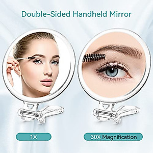 B Beauty Planet 30X Magnifying Mirror, Two Sided Mirror, 30X/1X Magnification, Folding Makeup Mirror with Handheld/Stand,Use for Makeup Application, Tweezing, and Blackhead/Blemish Removal. 5IN.