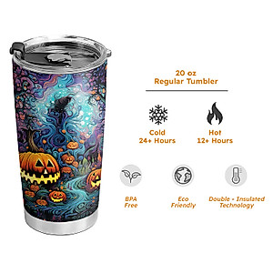 ORCAE 20oz Halloween Pumpkin Ghost Tumbler, Boo Boo Ghost, Trick or Treat, Halloween Gifts, Coffee Thermos, Stainless Steel Double Wall Vacuum Insulated Coffee Mug, Travel Cup with Lid - B