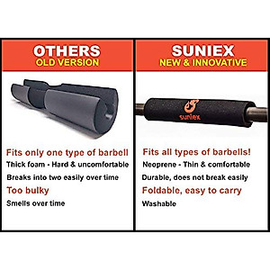 【Ver. 2】【SUNIEX】 HIGH DURABILITY Squat Pad - Fits ALL Olympic Bars - EASY CARRY – SUPER GRIP Design - Neck & Shoulder Protective Pad - Barbell Pad for Squats, Lunges, Weight lifting, Crossfit
