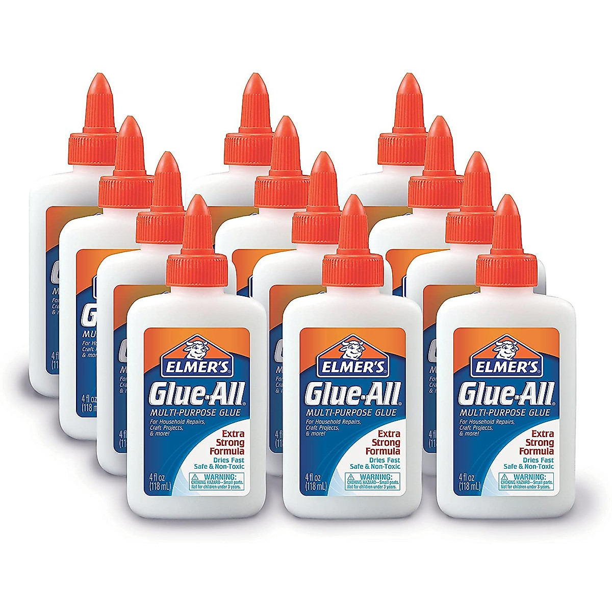 Elmer's Glue-All Multi-Purpose Liquid Glue, Extra Strong, Make Slime and Bond Materials Like Paper, Fabric, Wood, Ceramics, Leather, and More 4 Oz, Pack of 12, White