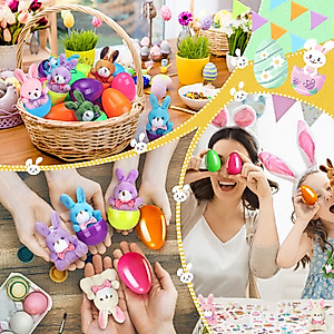 Hungdao 84 Set Filled Easter Eggs Bulk with Plush Bunny Easter Stickers Colorful Stuffed Plastic Easter Eggs with Toys Inside Easter Basket Fillers for Kids Toddlers Easter Party Favor Surprise Gifts