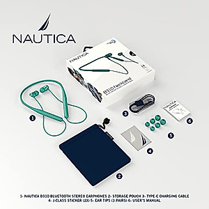 Nautica B310 Sport Wireless Bluetooth Earphones with Type-C Charging Cable, Neckband Earphones Magnetic Earbuds, Bluetooth v5.0 Earphones High Volume Levels, Flexibility, Portable Sweat Proof (Green)