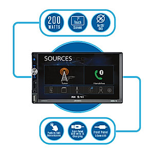 Jensen CMR270 7-inch LED Digital Media Touch Screen Double DIN Car Stereo | Push to Talk Assistant | Backup Camera Input | Bluetooth | USB Fast Charging | microSD | No CD/DVD