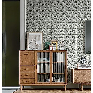 Heroad Brand Green Leaf Wallpaper Peel and Stick Green Ginkgo Leaves Wallpaper Geometry Contact Paper Self Adhesive Boho Thicken Contact Paper for Cabinets Removable Waterproof Vinyl 15.5"x196"