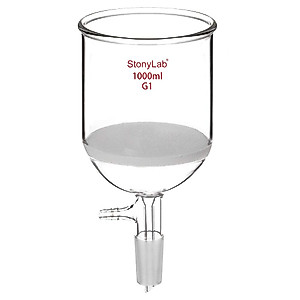 StonyLab Borosilicate Glass Buchner Filtering Funnel with Coarse Frit(G1), 113mm Inner-Diameter, 110mm Depth, with 24/40 Standard Taper Inner Joint and Vacuum Serrated Tubulation (1000ml)