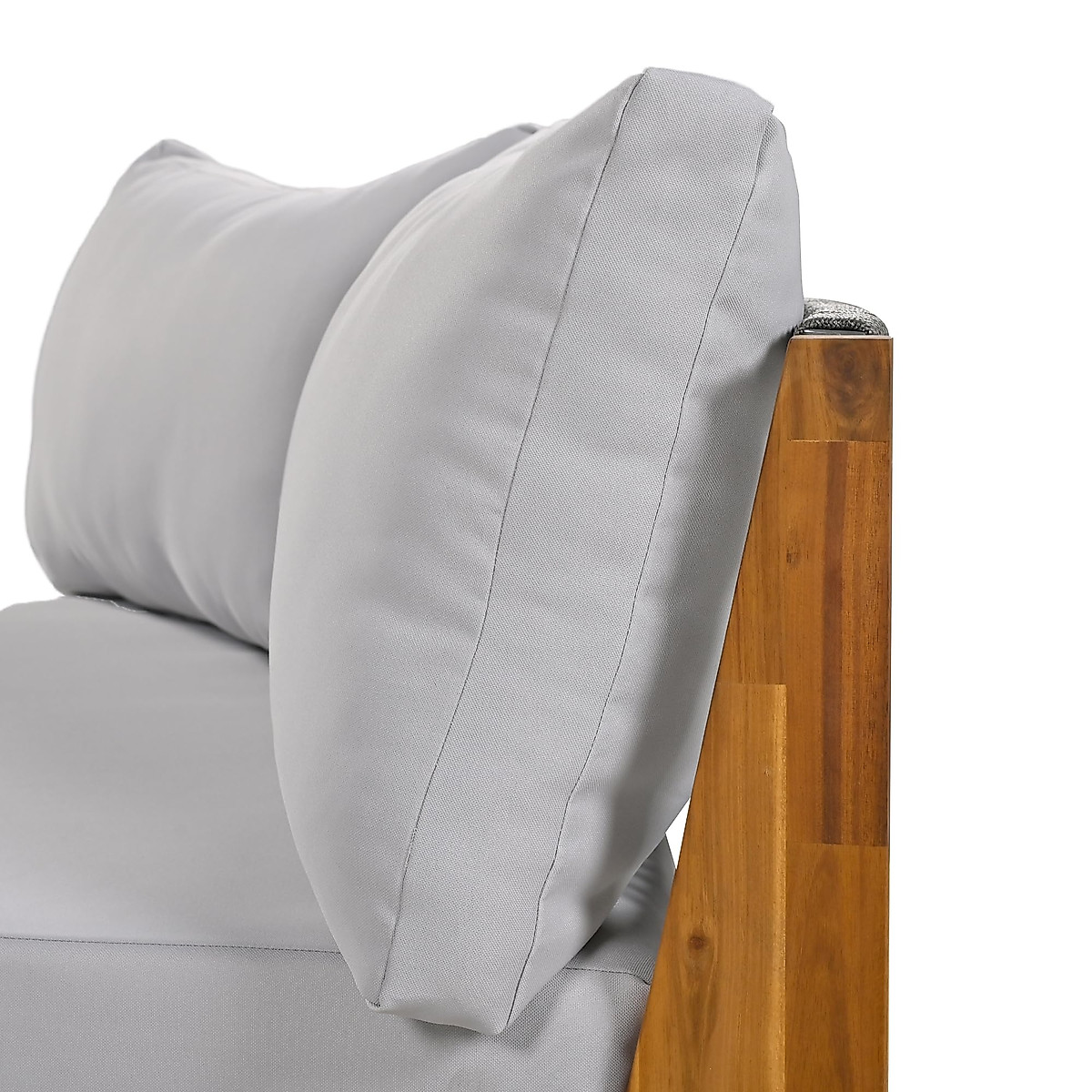 6-Person Outdoor Seating Group with Coffee Table, Half Moon Patio Sectional Sofa Set, All Weather Conversation Sofa Set with Acacia Wood Frame and Thick Cushions for Backyard Poolside (Grey+Acacia)